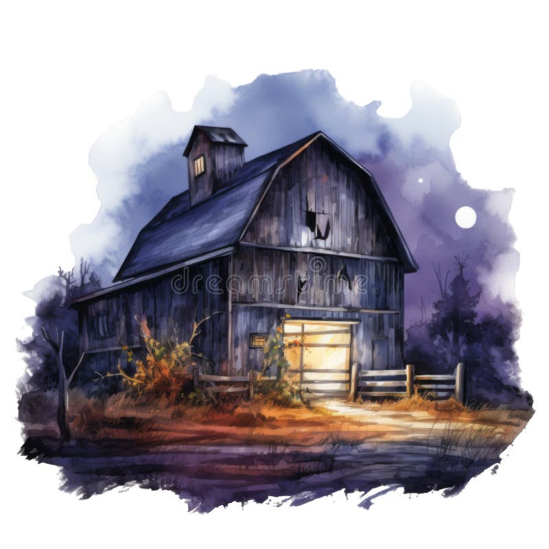 A Rustic Barn with a Glowing Window, Set Against a Night Sky with a ...