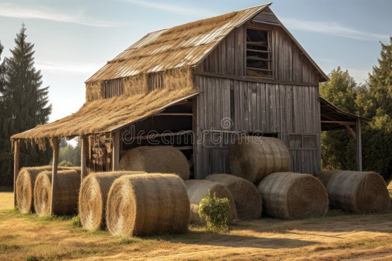 Rustic Barn with Hay Bale Stack. Generative AI Stock Illustration ...