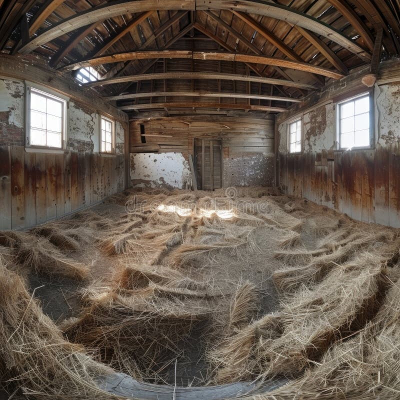 A Rustic Barn with Hay Stacked in the Center, Ideal for Rural or Farm ...