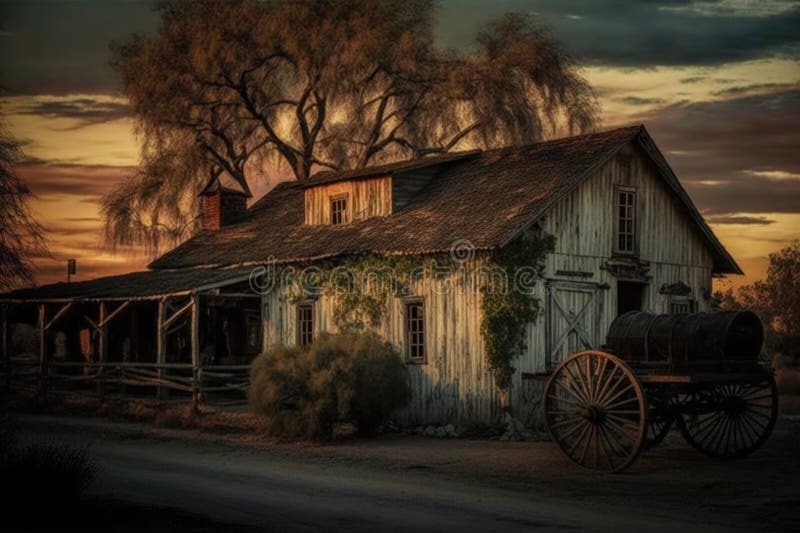 Rustic Barn with Horse and Carriage, Ready for a Romantic Sunset Ride ...