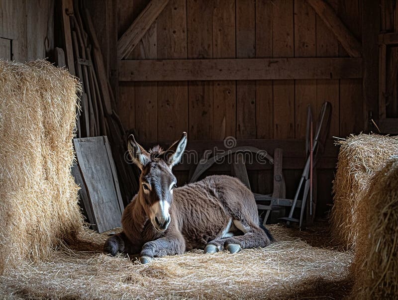 Rustic Barn Interior with Hay Bales and Sunlight Streaming through ...