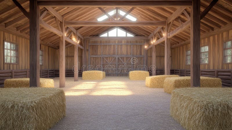 Rustic Barn Interior with Sunlight and Hay Bales Stock Photo - Image of ...