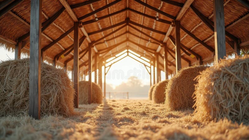 Rustic Barn Interior with Sunlit Hay Bales on a Farm Stock Image ...