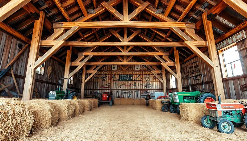 Rustic Barn Interior with Tractor, Rural Farm Setting, Vintage ...