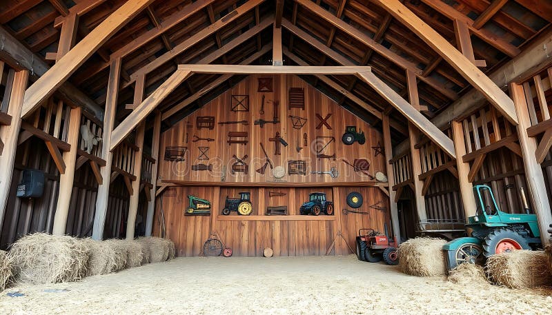 Rustic Barn Interior with Wooden Beams Generative AI Stock Illustration ...