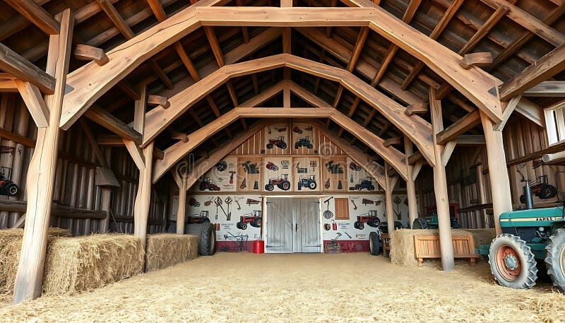 Rustic Barn Interior with Wooden Beams Generative AI Stock Illustration ...
