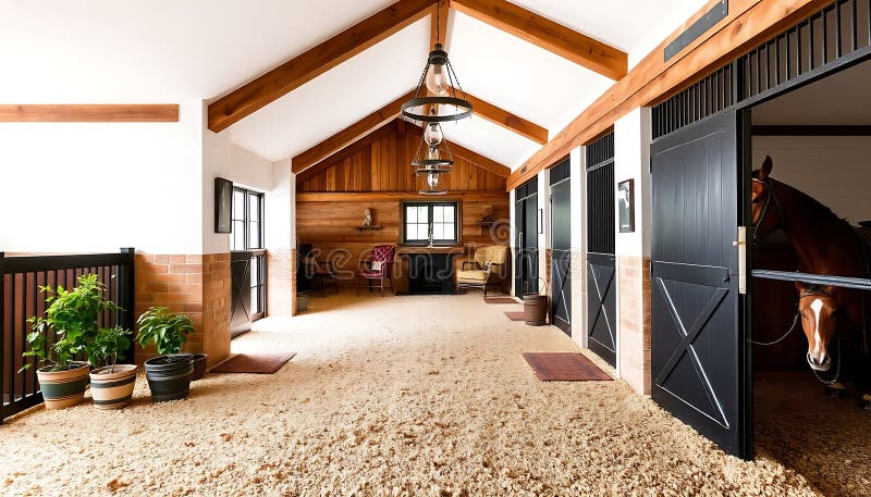 Rustic Barn Interior with Wooden Beams Generative AI Stock Illustration ...