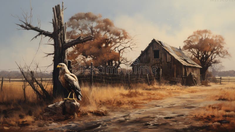 Rustic Barn and Majestic Eagle: Captivating Spatial Concept Art Stock ...