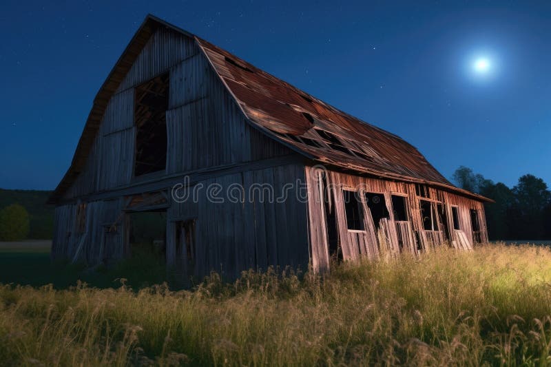Rustic Barn in Moonlight, with the Lunar Glow Shining through the ...