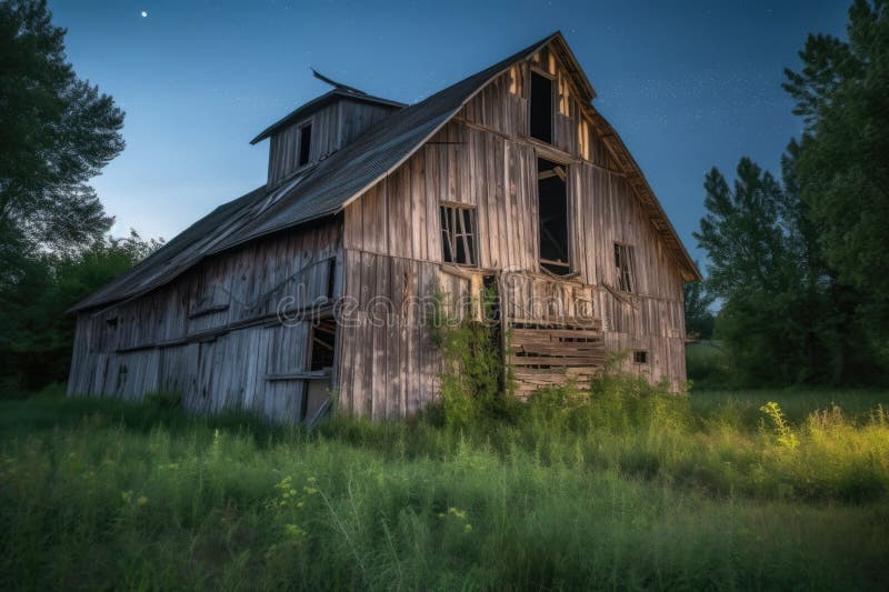 Rustic Barn in Moonlight, with the Lunar Glow Shining through the ...
