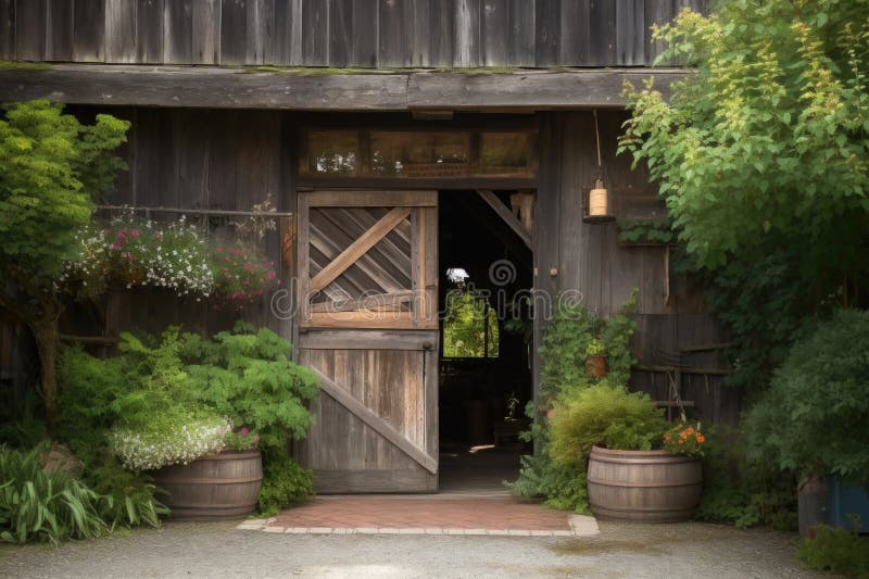 Rustic Barn with Open Door, Welcoming Visitors Stock Illustration ...