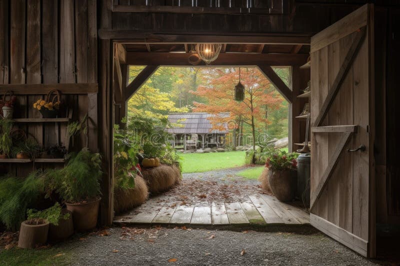 Rustic Barn with Open Door, Welcoming Visitors Stock Illustration ...