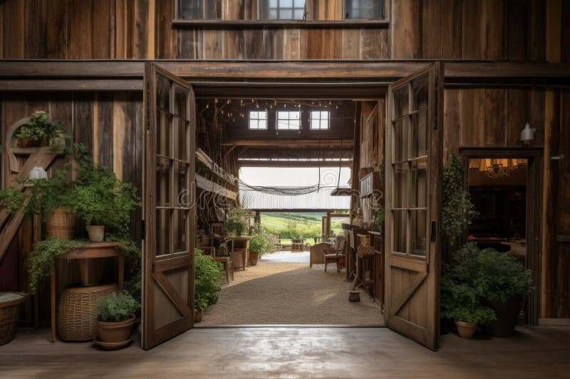 Rustic Barn with Open Doors, Inviting Visitors To Come Inside Stock ...