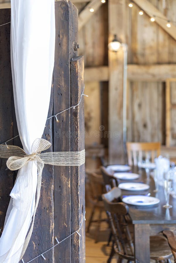Rustic Barn Reception Decoration with Pole and Wrap Stock Photo - Image ...