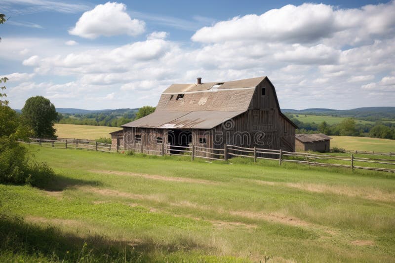 Rustic Barn Scene with a View of the Rolling Fields, Ideal for Horse ...
