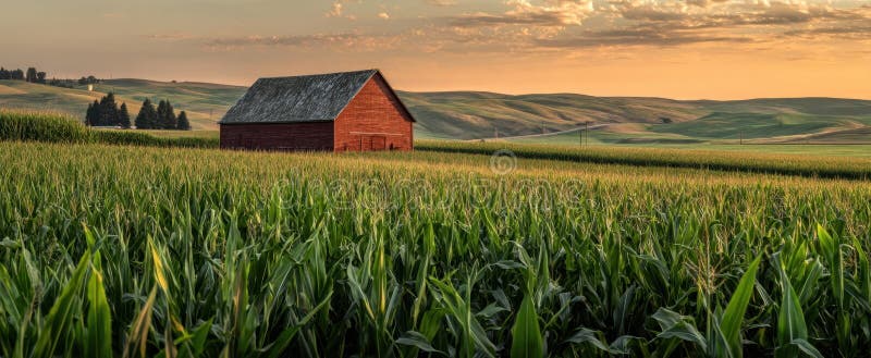 The Rustic Barn Set Against the Golden Sunset Over Rolling Hills..AI ...