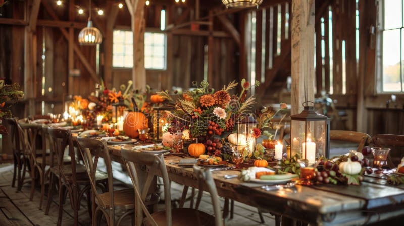 Rustic Barn Setting with Decorated Table for Canadian Thanksgiving ...
