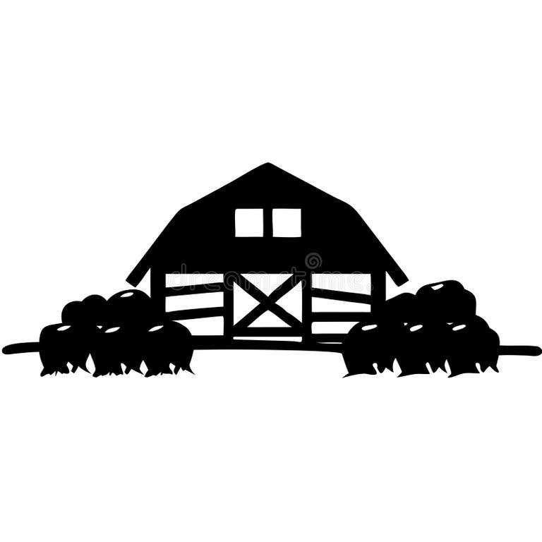 Rustic Barn Silhouette with Apple Trees Vector for Farm Illustrations ...
