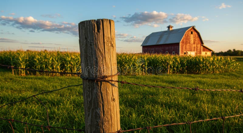 Rustic Barn at Sunset Behind Barbed Wire Fence in Countryside Landscape Stock Photo - Image of ...