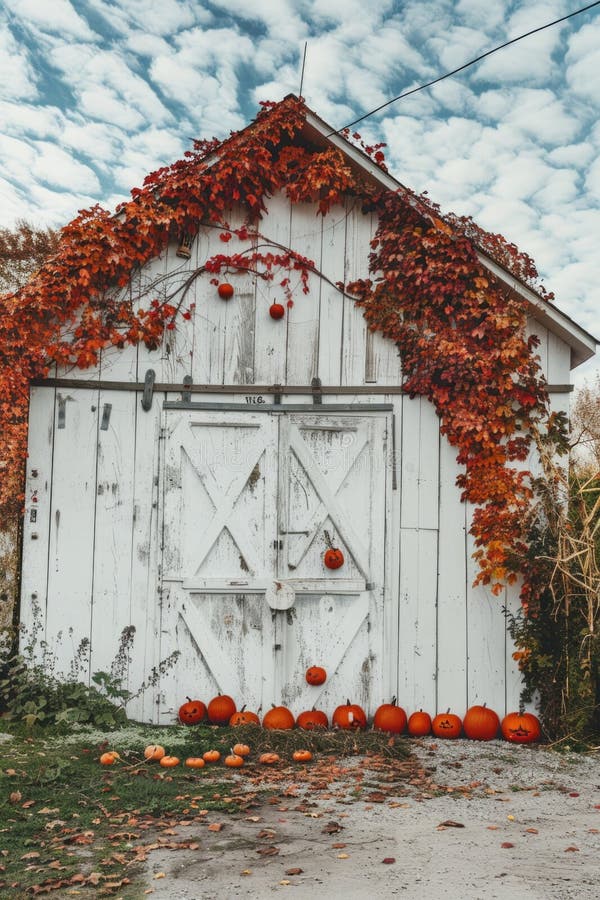 A Rustic Barn Surrounded by Pumpkins and Vines, Great for Fall or ...