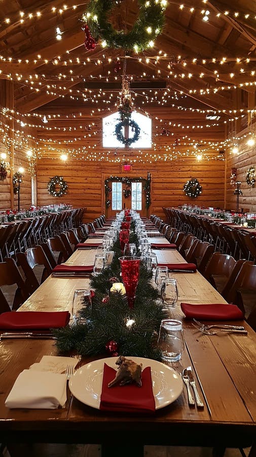 A Rustic Barn Venue Set Up for a Wedding with String Lights and Stock ...
