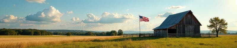 Rustic Barn, Waving American Flag, Scenic Countryside , Old ...