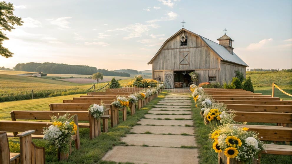 Rustic Barn Wedding Ceremony Aisle Stock Illustration - Illustration of ...