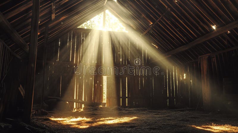 A Rustic Barn with Wooden Beams and Sunlight Streaming through the ...