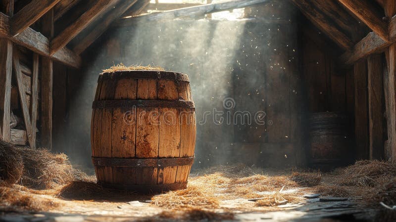 Rustic Barrel in a Sunlit Barn - Generative Ai Stock Illustration ...