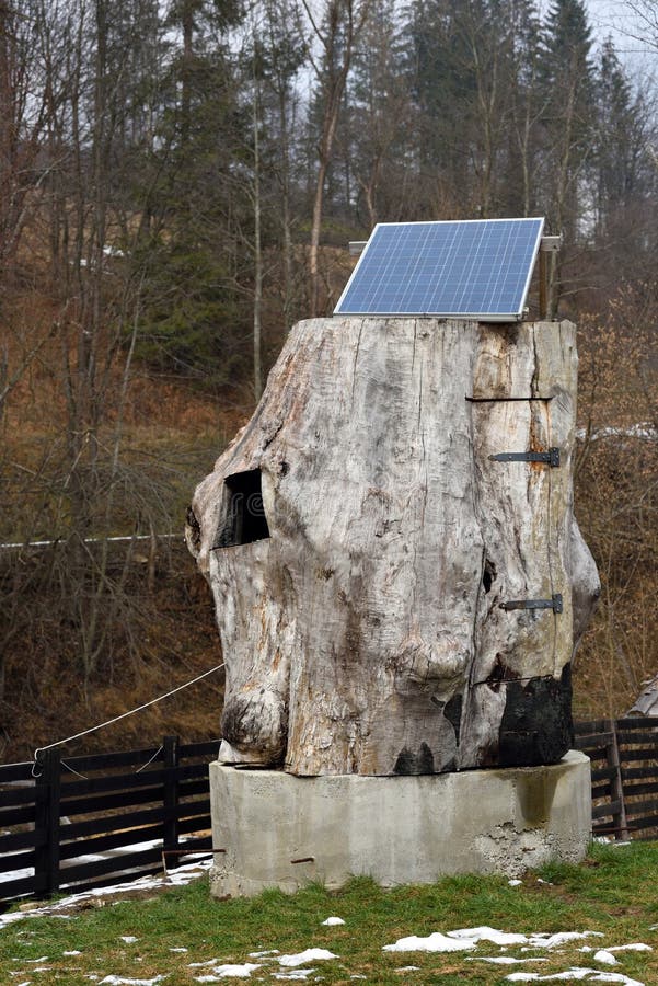 Rustic Bath House with Solar Sun Panel Stock Photo - Image of design ...