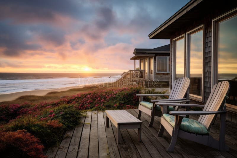 Rustic Beach Cottage with a Wooden Deck Stock Illustration ...