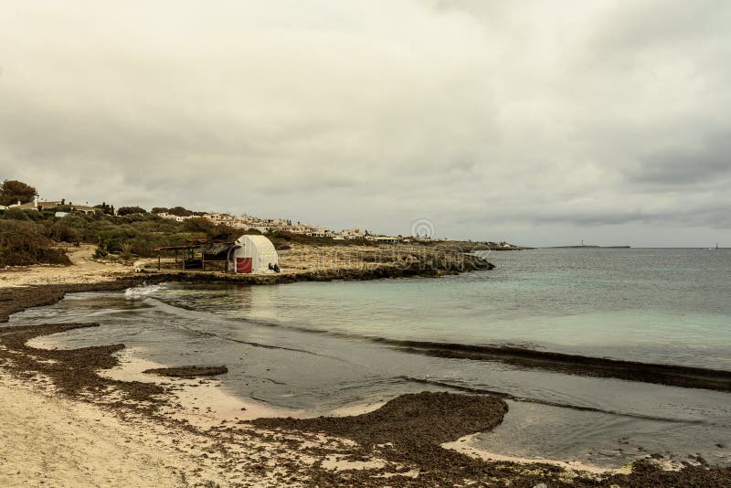 Rustic Beach Hut at Cala Binibeca Shoreline, Menorca Stock Image ...