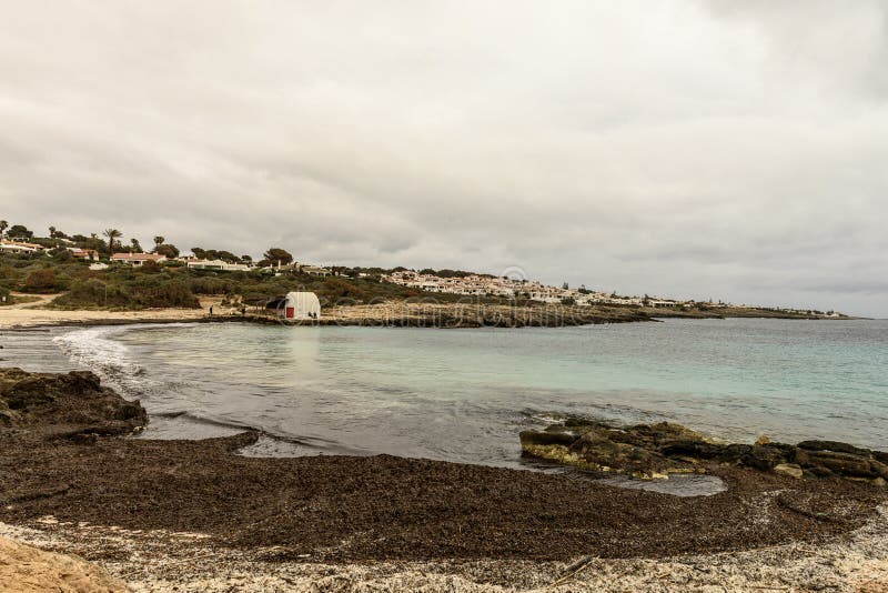 Rustic Beach Hut at Cala Binibeca Shoreline, Menorca Stock Image ...