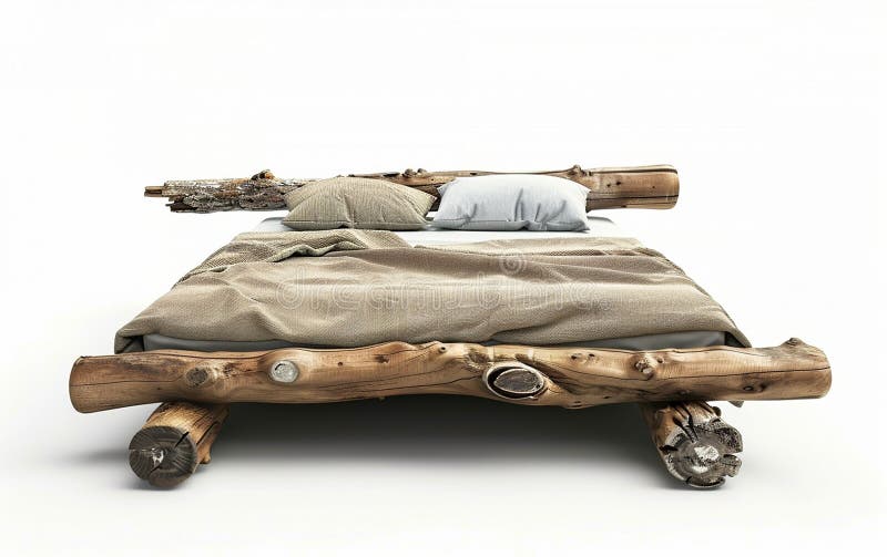 Rustic Bed Against a White Backdrop -Generative Ai Stock Photo - Image ...