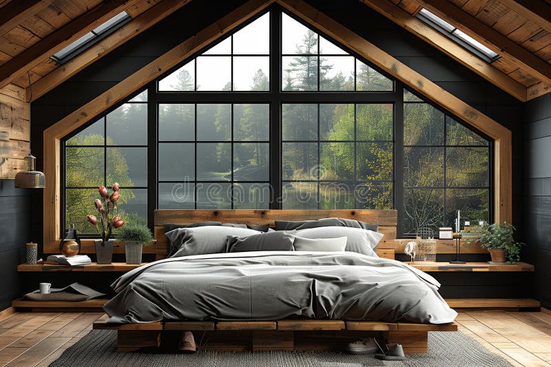 Rustic Bedroom with Large Windows and Natural Light, Creating a Cozy ...