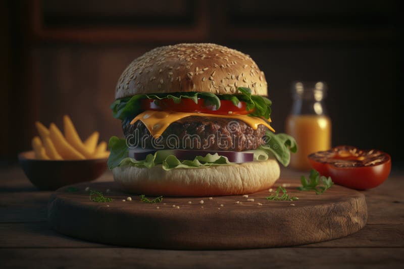 Rustic Beef Burger. Illustration AI Generative Stock Illustration ...