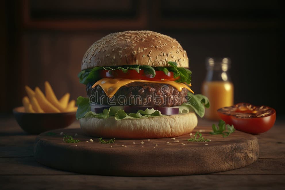 Rustic Beef Burger. Illustration AI Generative Stock Illustration ...