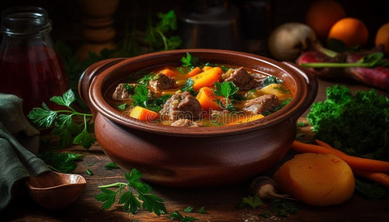 A Rustic Beef Stew Cooked with Organic Vegetables and Herbs Generated ...
