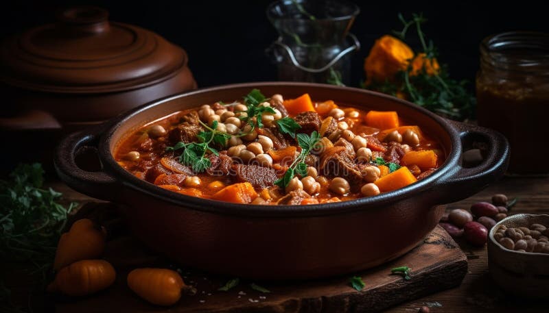 Rustic Beef Stew Cooked on Wood Table Generated by AI Stock Image ...