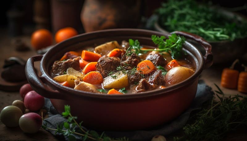 Rustic Beef Stew with Fresh Vegetables, Braised To Perfection Generated ...