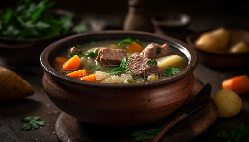 Rustic Beef Stew with Fresh Vegetables, Cooked To Perfection Generated ...