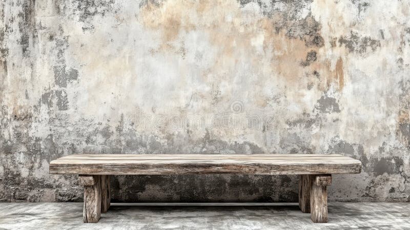 Rustic Bench Against Weathered Wall, Aged Texture Backdrop. Rustic ...