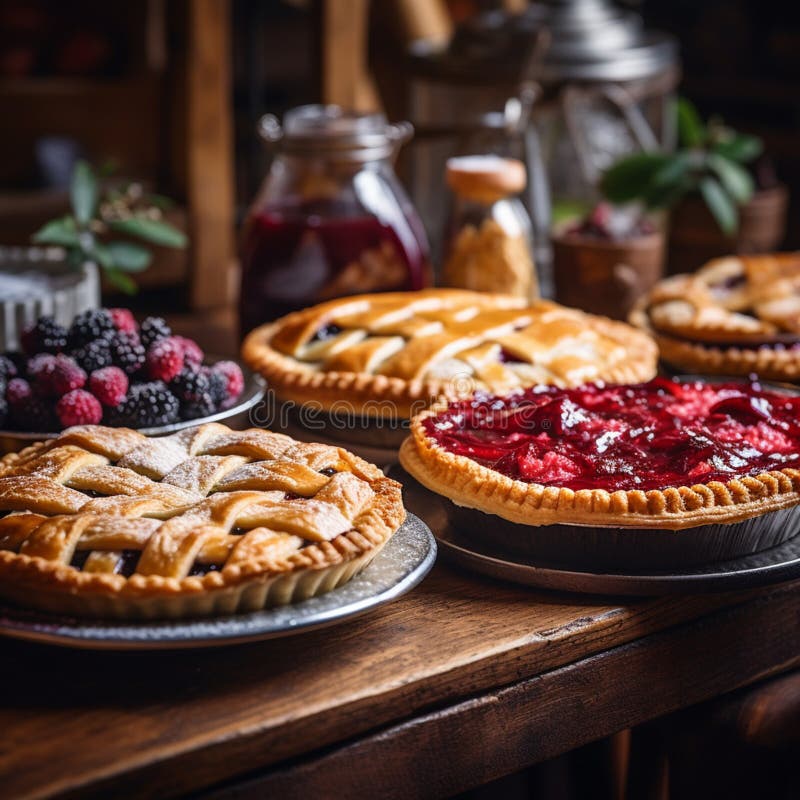 Rustic Berry Pies on Wooden Table with Fresh Blackberries and ...