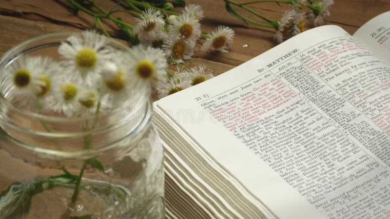 Rustic Bible on a Wooden Background with Flowers Stock Photo - Image of ...