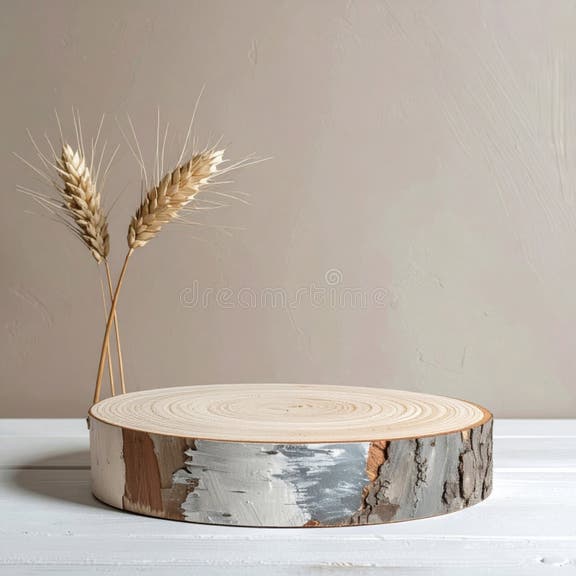 Rustic Birch Wood Slice Display with Wheat Stock Illustration ...