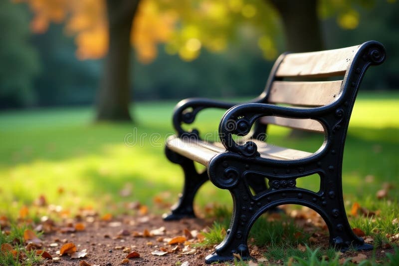 Rustic Black Iron Park Bench, Weathered Texture, Spring, Nature Stock ...