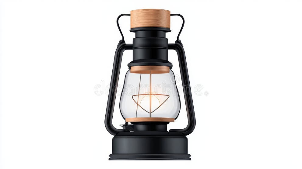 Rustic Black Lantern with Wooden Handle and Illuminated Bulb, a Nostalgic Lighting Solution ...