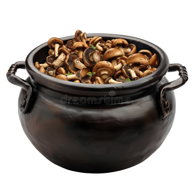 A Rustic Black Pot Filled with Fresh Mushrooms Stock Image ...