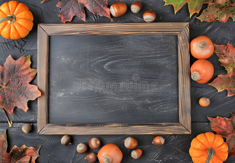 Rustic Blackboard Frame Autumn Background Stock Illustration ...