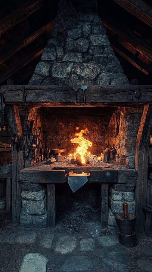 A Rustic Blacksmith S Forge with an Anvil, Hammer, and Glowing Stock ... A Rustic Blacksmith S Forge with an Anvil, Hammer, and Glowing Stock ...